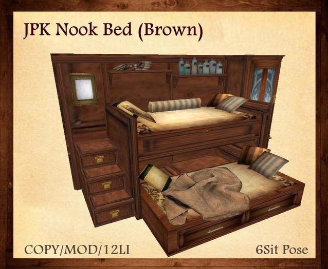 Second Life Marketplace - **JPK Nook Bed (Brown) BOX