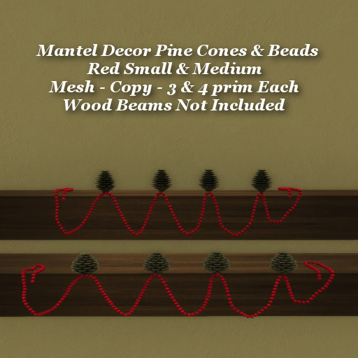 Second Life Marketplace - Mantel Decor Pine Cones & Beads Red Med & Sm