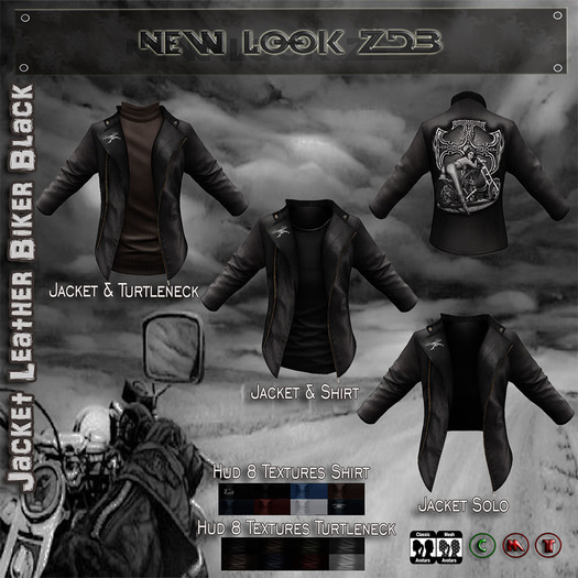 Second Life Marketplace - Jacket 3 Models [ZDB] Leather Jacket Biker Black