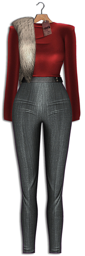Second Life Marketplace - Asteria - Aureli Pant & Blouse - Fur Boa - [Grey]