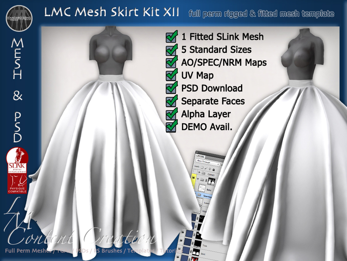 Second Life Marketplace - LMC Meshes - Skirt Kit XII - Fitted Mesh ...