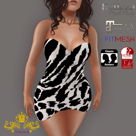 Second Life Marketplace Ms Dress Strapless Julie Zebra