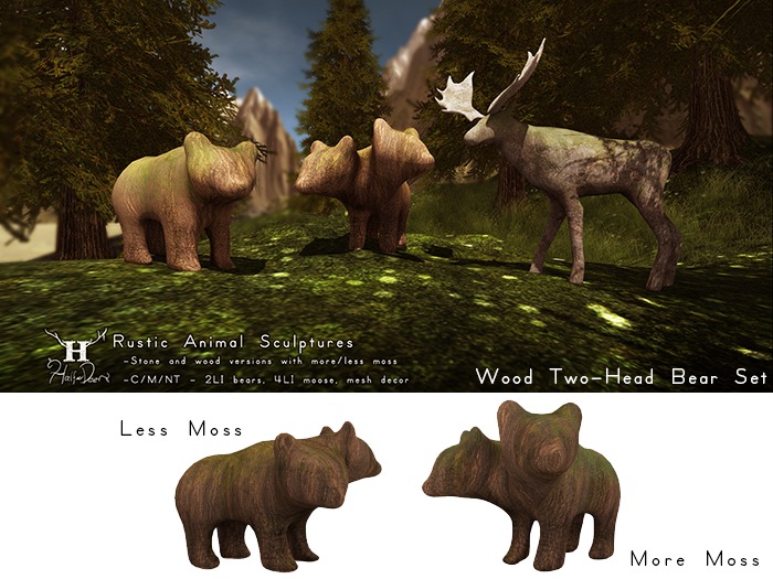 Second Life Marketplace - +Half-Deer+ Rustic Two-Headed Bear Sculpture ...
