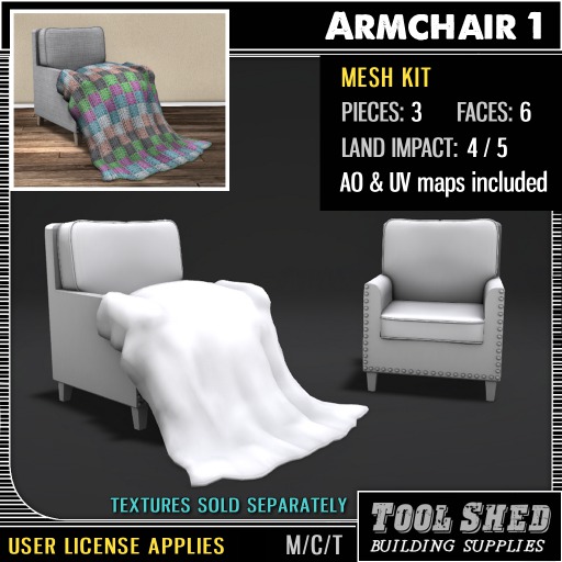 Second Life Marketplace - Tool Shed - Armchair 1 Mesh Kit