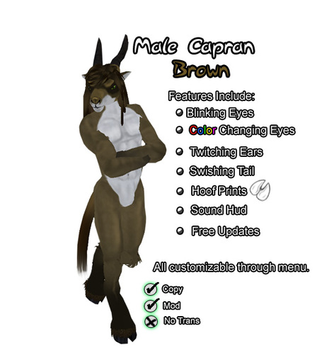 Second Life Marketplace - Rez Fantazy male brown Capran FurryAvatars