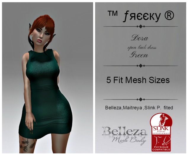 Second Life Marketplace Dora Open Back Dress Emerald Green Fited Tm Freeky