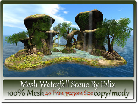 Second Life Marketplace - Mesh Waterfall Scene by Felix 40 Prim ...