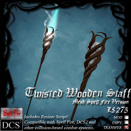 Second Life Marketplace - Twisted Wooden Staff (Mesh Spell Fire Version)