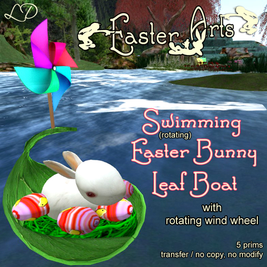Second Life Marketplace - LD Swimming Easter Bunny Leaf Boat TV (boxed)