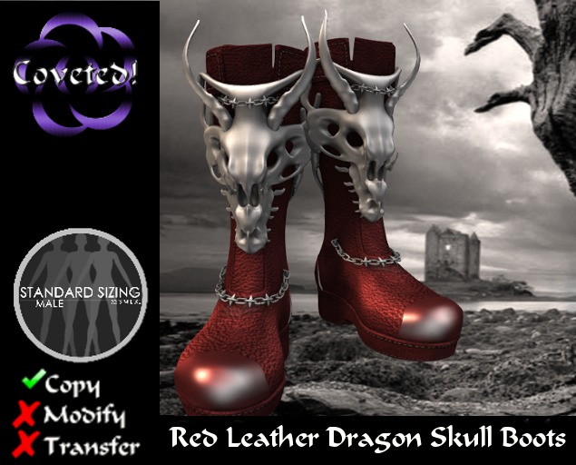 Second Life Marketplace - Men's Red Dragon Skull Boots