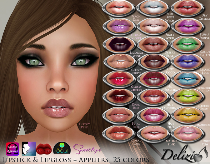 Second Life Marketplace - Delizio - Lip Makeup- Lipstick & Lipgloss 25 ...