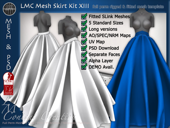 Second Life Marketplace - LMC Meshes - Skirt Kit XIII - Fitted Mesh ...