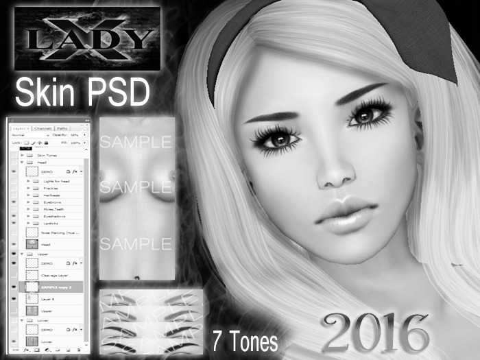 Second Life Marketplace - Lady-X-2016-Skin PSD -DEMO