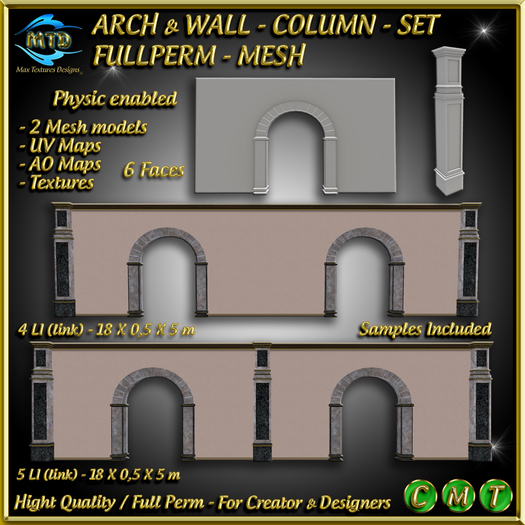 Second Life Marketplace - ARCH & WALL - COLUMN - SET - MESH - FULLPERM