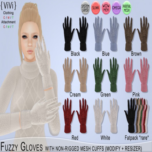Second Life Marketplace - { ViVi } Fuzzy Gloves - Green