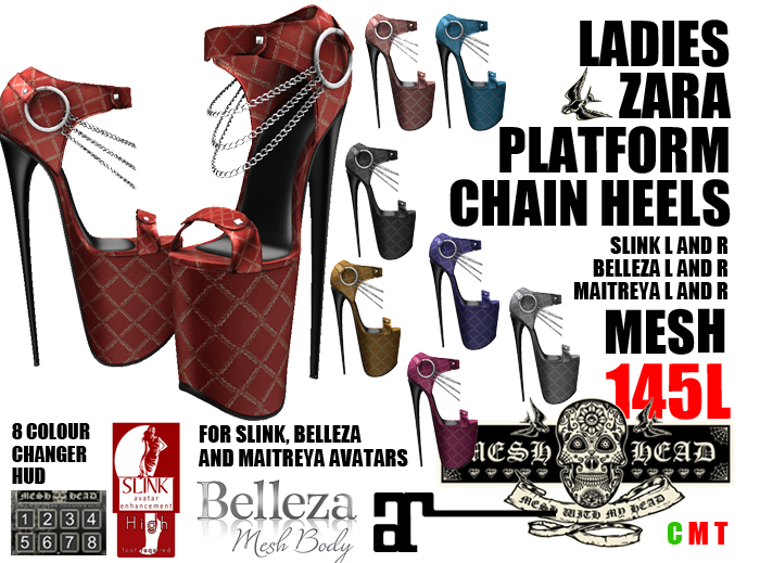 Second Life Marketplace - Mesh Head - Zara Platform Chain Heels DEMO ...