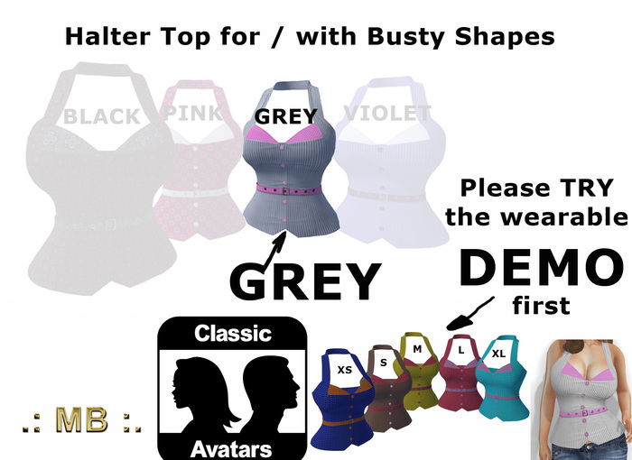 Second Life Marketplace - .: MB :. Halter Top [Busty Shapes] GREY
