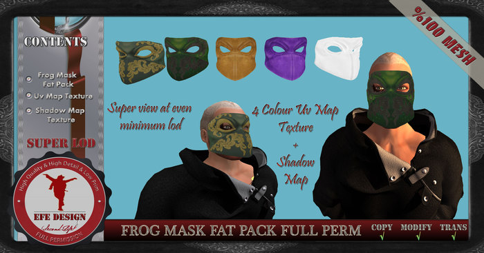 Second Life Marketplace - Frog Mask Fat Pack Full Permission EFE DESIGN