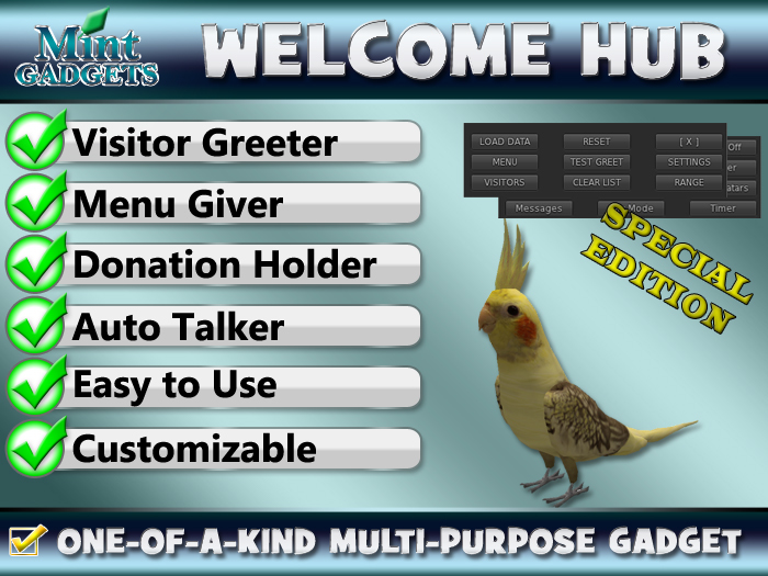 Second Life Marketplace - Cockatiel C.1 Welcome Hub Greeter, MENU Giver ...