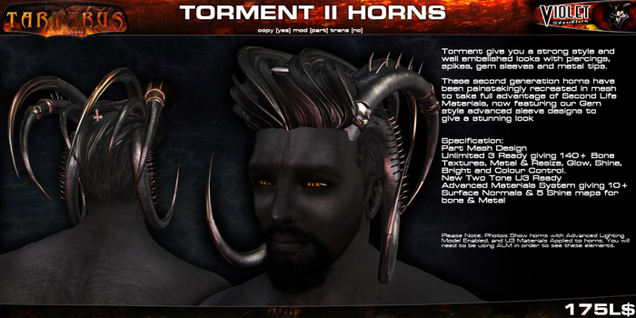 Second Life Marketplace - Violet Studios Horns - Torment Demon Horns (Male)