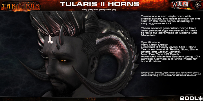 Second Life Marketplace - Violet Studios Horns - Tularis Demon Horns (Male)
