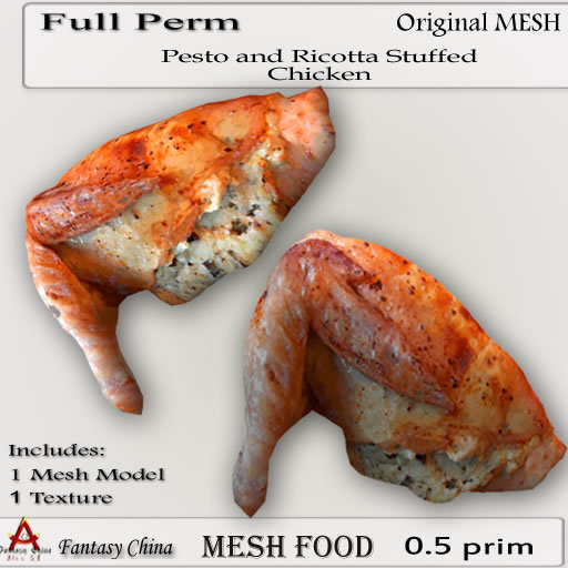 Second Life Marketplace - FC- Mesh Pesto and Ricotta Stuffed Chicken ...