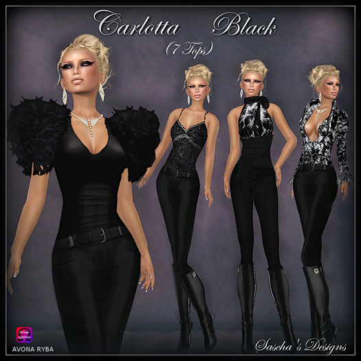 Second Life Marketplace - SAS - Carlotta Black - 7 Tops (+ Omega Appliers)