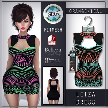 Second Life Marketplace - SIRA [Fitmesh] - Leiza Dress - Teal/Orange