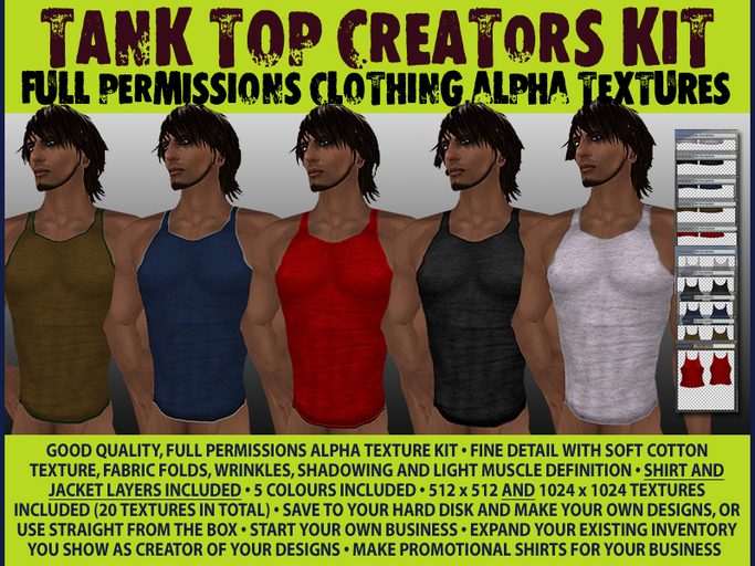 Second Life Marketplace - Tank Top Creators Kit - FULL PERM ALPHA ...