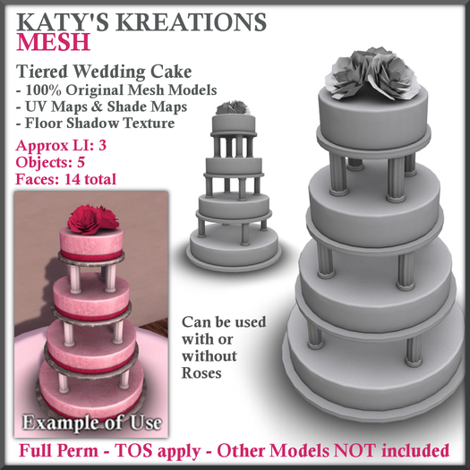 Second Life Marketplace - Full Perm Mesh Tiered Wedding Cake, Mesh ...