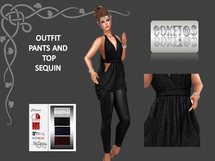 Second Life Marketplace - coket@s OUTFIT Pants and Top with Deep Side ...