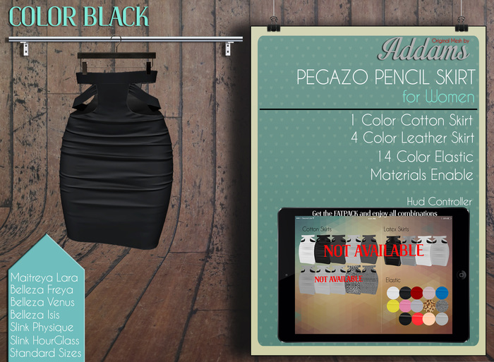 Second Life Marketplace - Addams "Pegazo" Pencil Mesh Skirt - Black