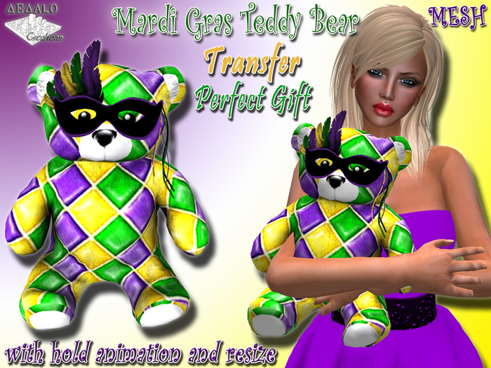 Second Life Marketplace - Mardi Gras Teddy Bear - Mesh - Transfer ...