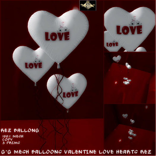 Second Life Marketplace - G^G MESH BALLOONS VALENTINE LOVE HEARTS REZ