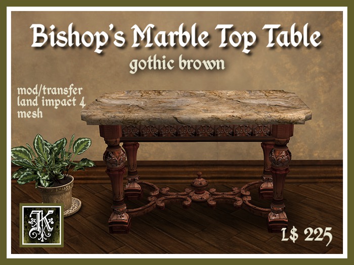 Second Life Marketplace - *Kismet* Bishop's Marble Top Table - gothic brown