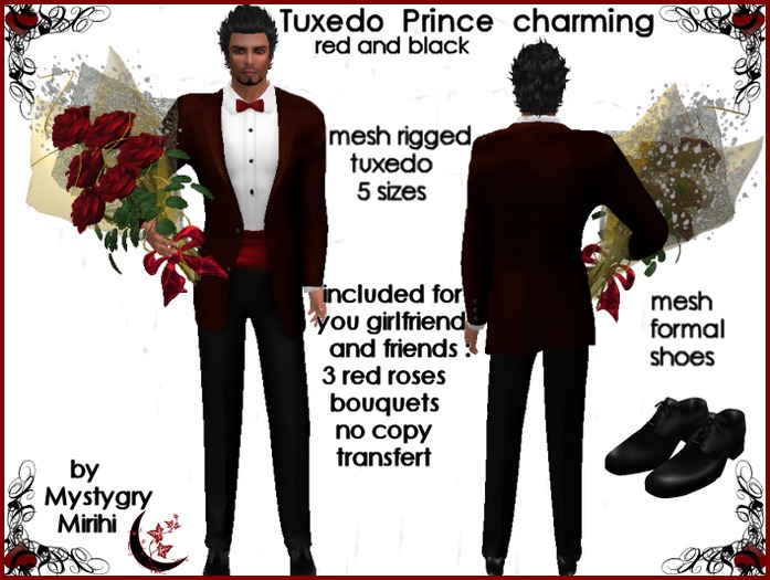 Second Life Marketplace - Mesh Tuxedo Prince Charming red burgundy ...