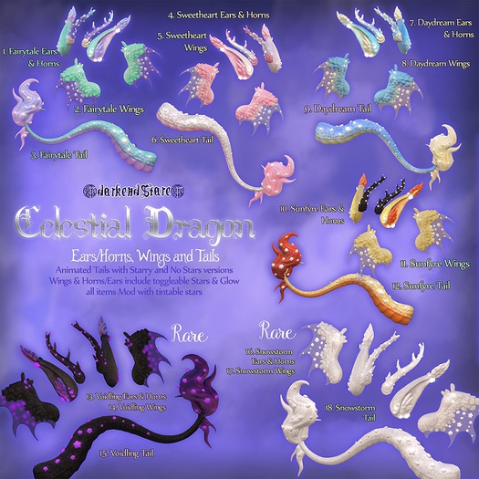 Second Life Marketplace - 7. darkendStare. Celestial Dragon Ears Horns ...