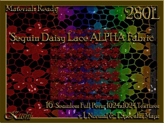Second Life Marketplace - Sequin Daisy Lace ALPHA Fabric Seamless ...