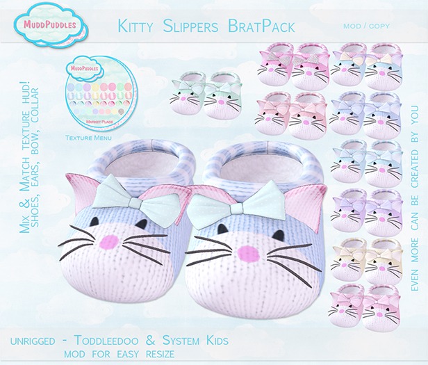 Second Life Marketplace - MuddPuddles: Kitty Slippers BratPack