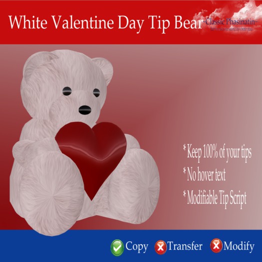 Second Life Marketplace - White Valentine Day Tip Bear (Boxed)