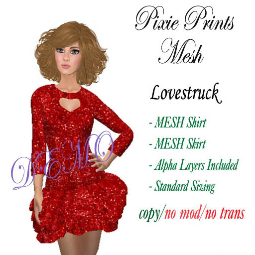 Second Life Marketplace - Pixie Prints MESH DEMO Lovestruck Dress