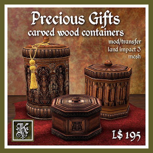 Second Life Marketplace - *Kismet* Precious Gifts Carved Wood Containers