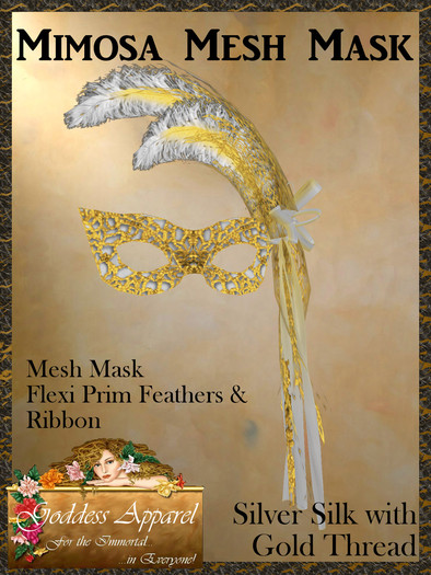 Second Life Marketplace - *Goddess* Mimosa Mesh Mask Silver Gold Feathers