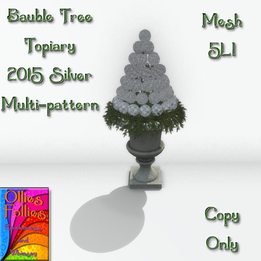 Second Life Marketplace - Bauble Tree Topiary 2015 Silver Multi-Pattern ...