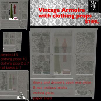 Second Life Marketplace - Vintage Armoire Closet with clothes props ...