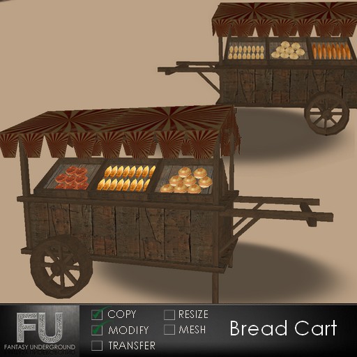 Second Life Marketplace - Medieval Bread Cart Vendor Bakery Market Stand