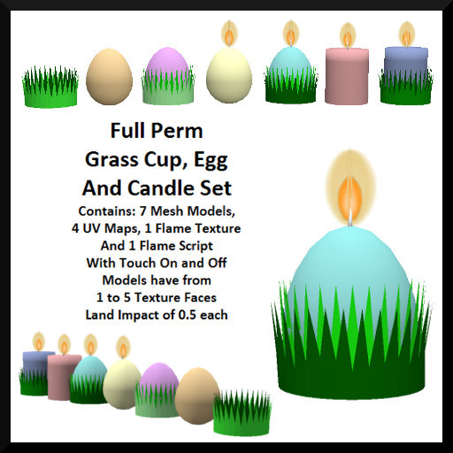 Second Life Marketplace - Full Perm Grass Cup, Egg and Candle Set