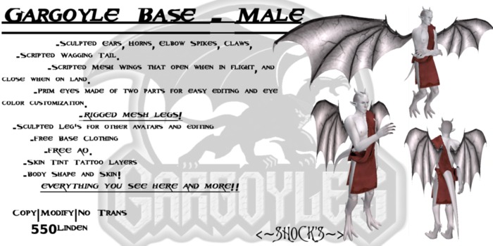 Second Life Marketplace - - Gargoyle Avatar Base - Male