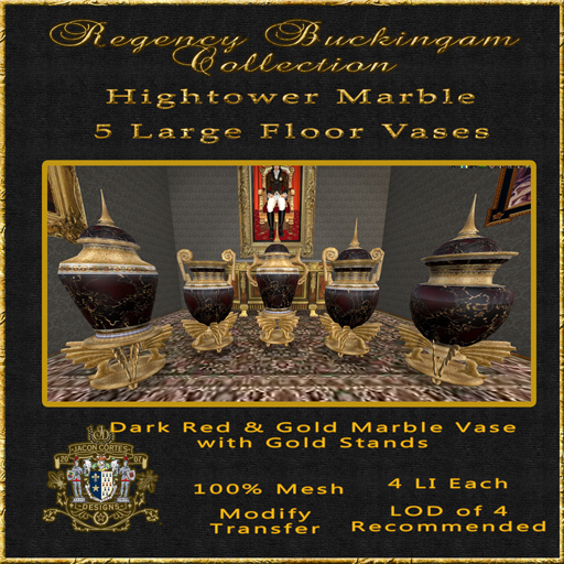 Second Life Marketplace - JDC Hightower Marble 5 Large Floor Vases AV1 ...