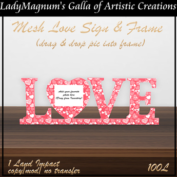 Second Life Marketplace - LadyMs Mesh Love Sign & Frame - Hearts 4